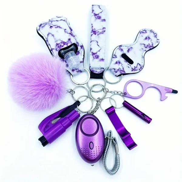 9pcs Keychain Set Women's Self Defense Kit - Rings Knife